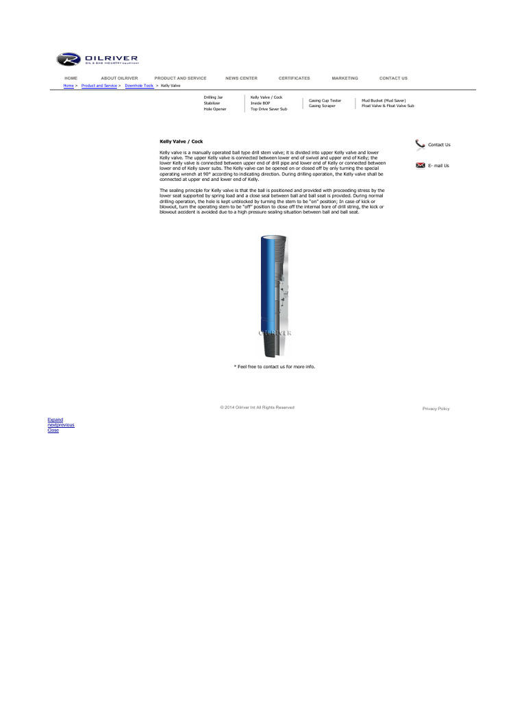 Kelly Valve - Cock - Information | PDF | Valve | Blowout (Well Drilling)