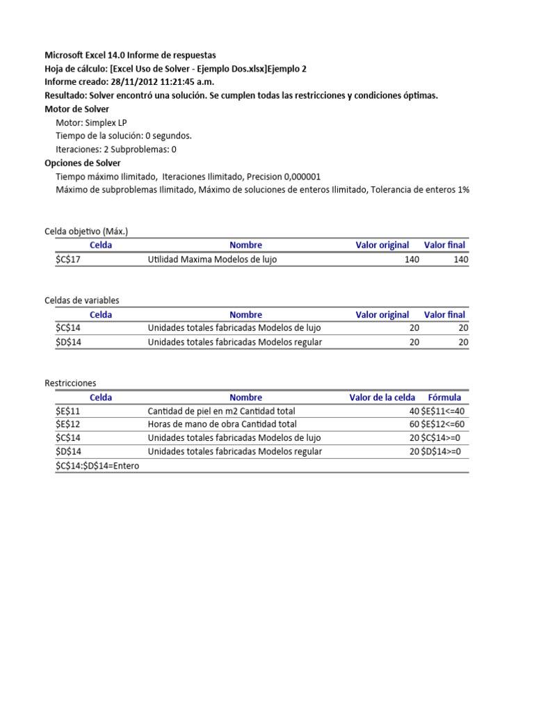 Excel Uso de Solver - Ejemplo Dos | PDF | Microsoft Excel | Informática