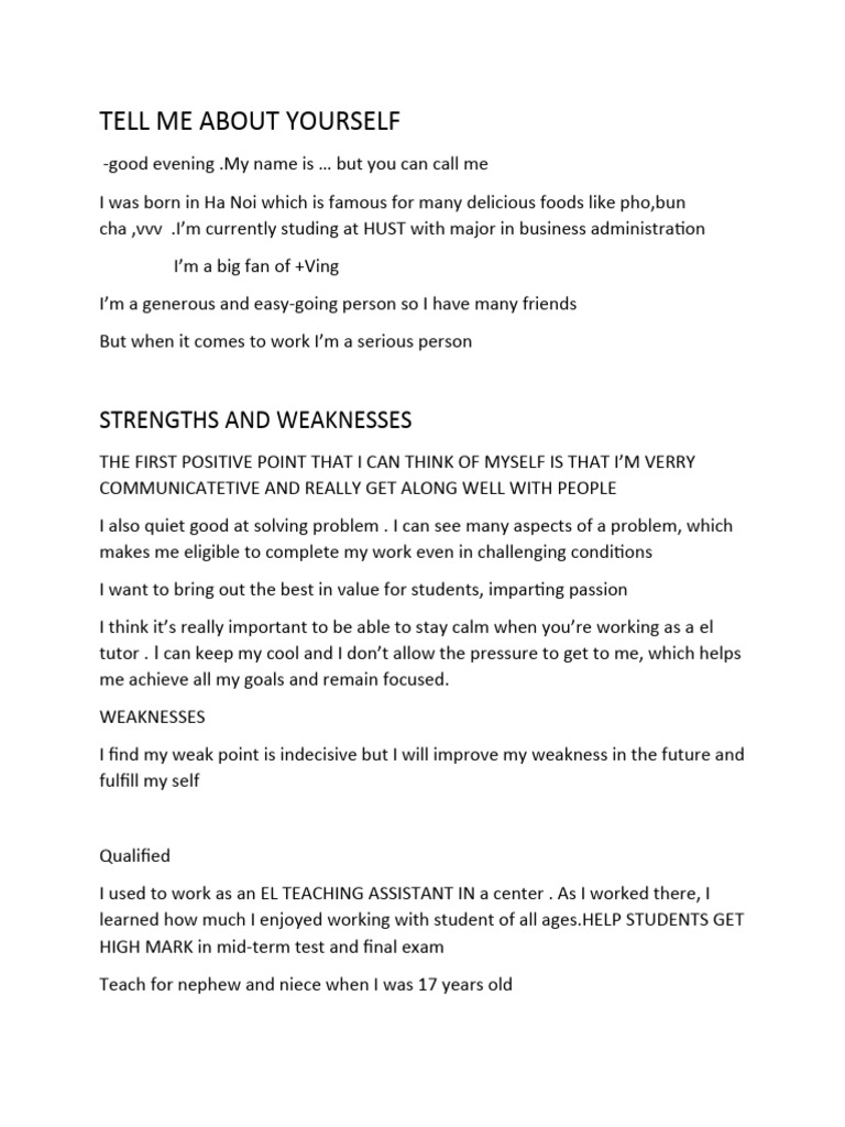 Tell Me About Yourself | PDF