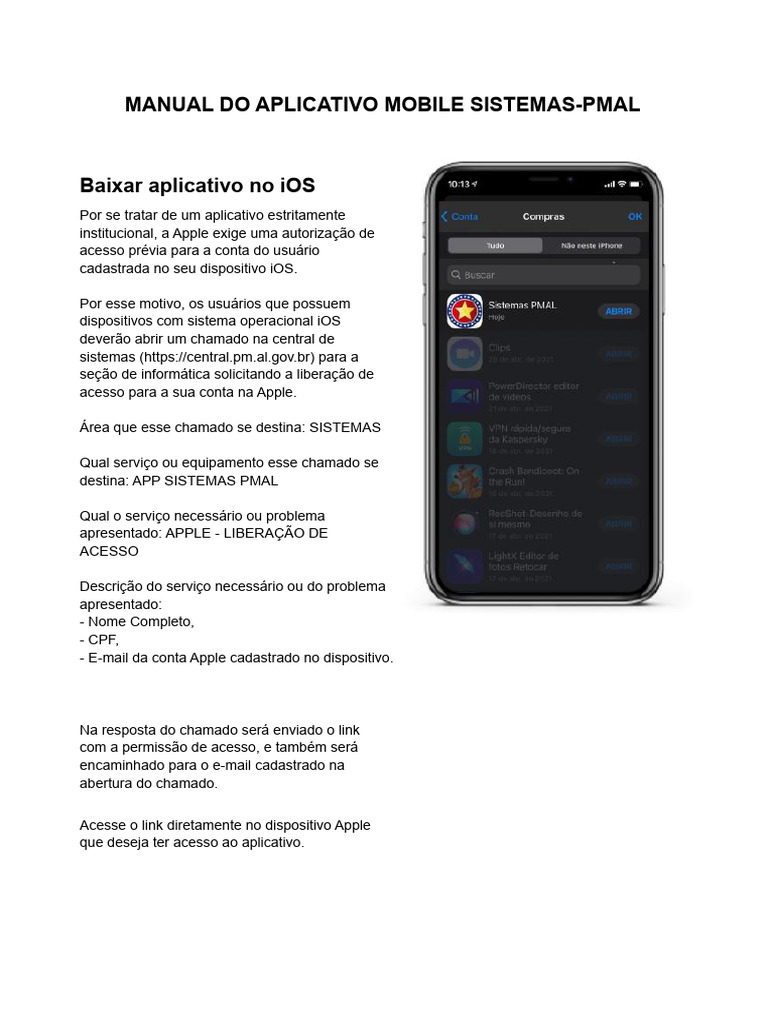PMAL - Manual - App - Sistemas - PMAL | PDF | iOS | Android (sistema operacional)
