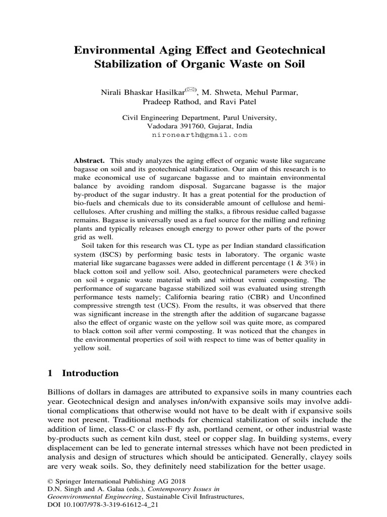 Environmental Aging Effect and Geotechnical Stabilization of Organic Waste On Soil | PDF ...