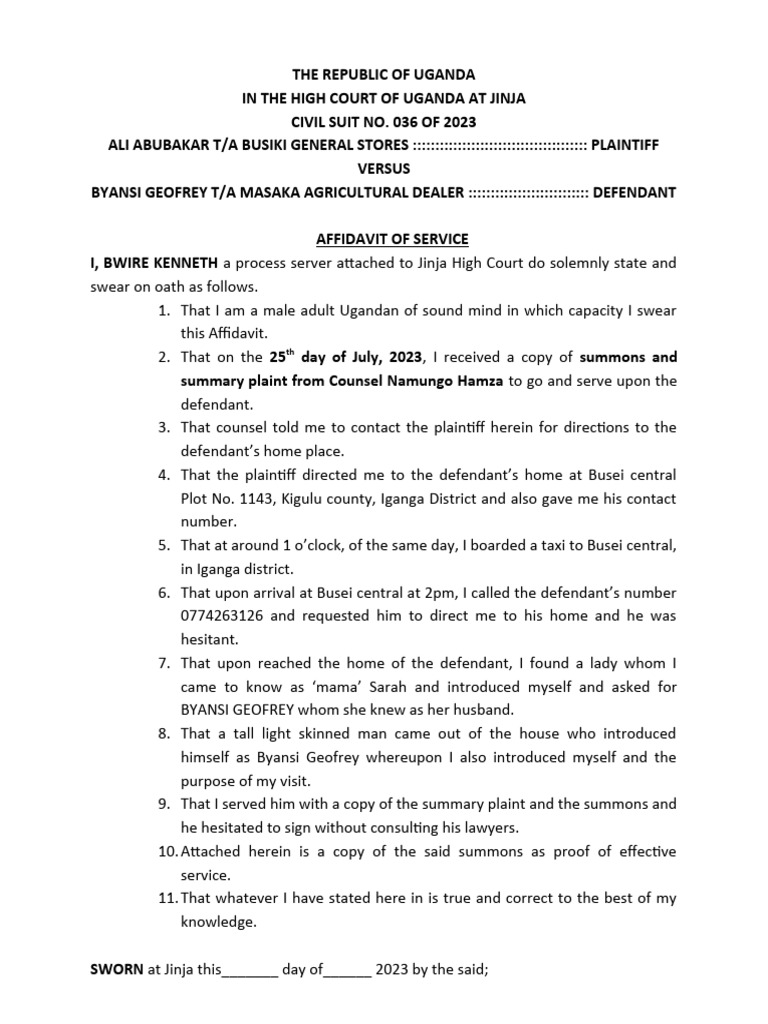 Affidavit of Service | PDF | Affidavit | Justice