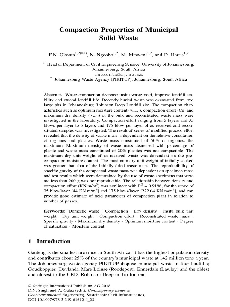 Compaction Properties of Municipal Solid Waste | PDF | Density | Waste