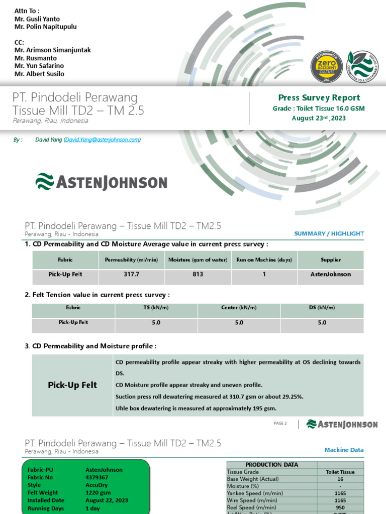 AstenJohnson Press Survey Report Pindodeli PRW Tissue TD2 - TM2.5 (2023 ...