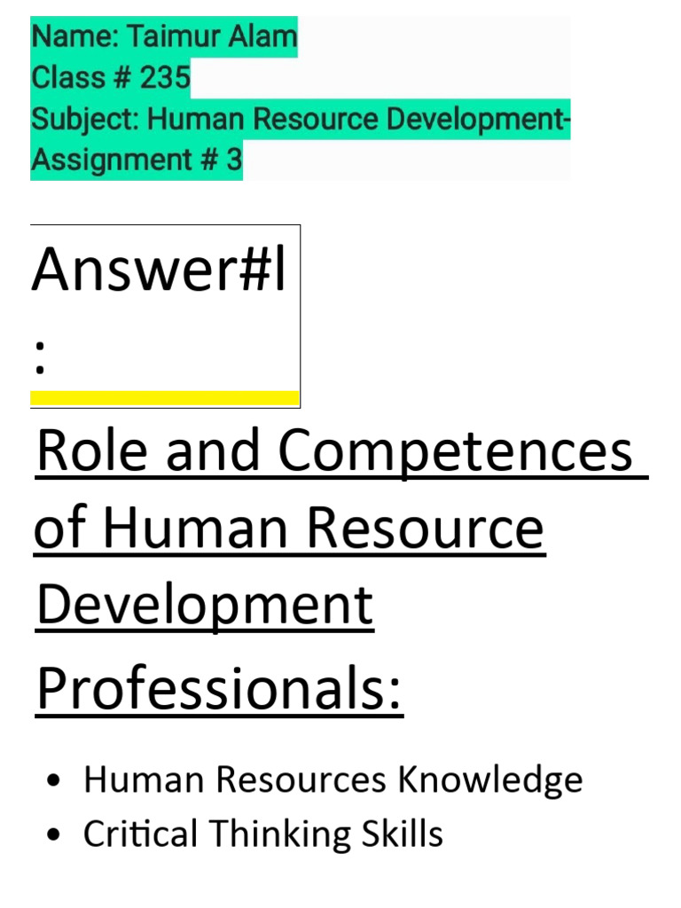 Answer#l:: Role and Competences of Human Resource | PDF