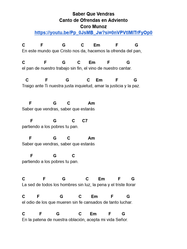 Letra Y Acordes De Saber Que Vendras
