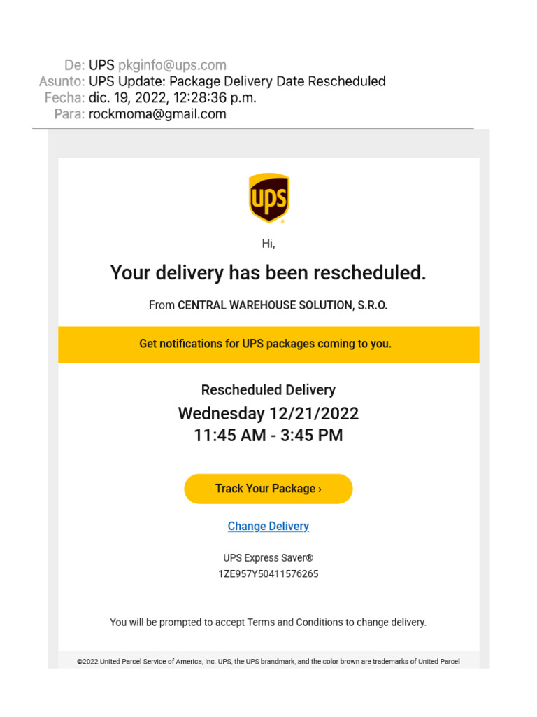 UPS Update Package Delivery Date Rescheduled | PDF