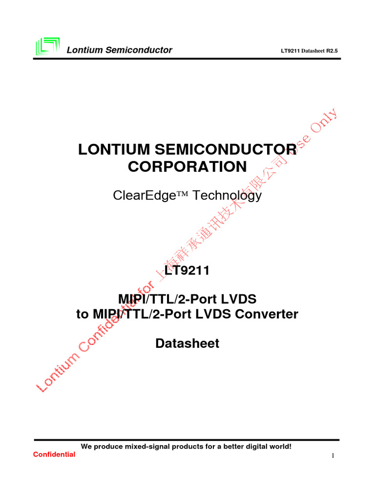LT9211 Datasheet R2.5 | PDF
