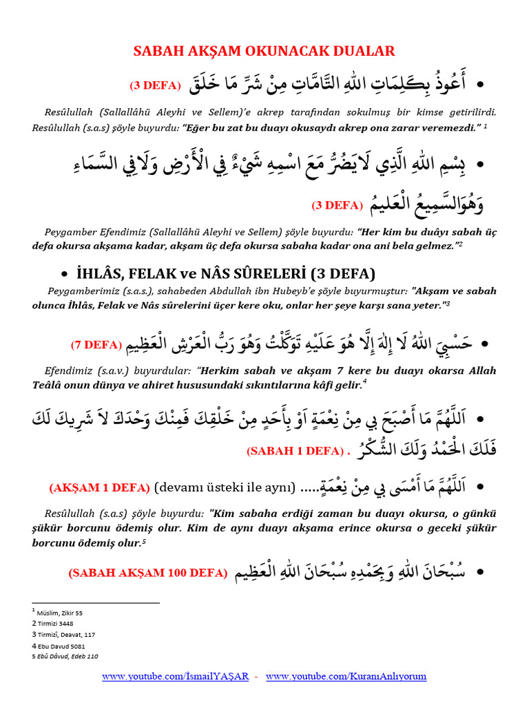 Sabah Aksam Duaları | PDF