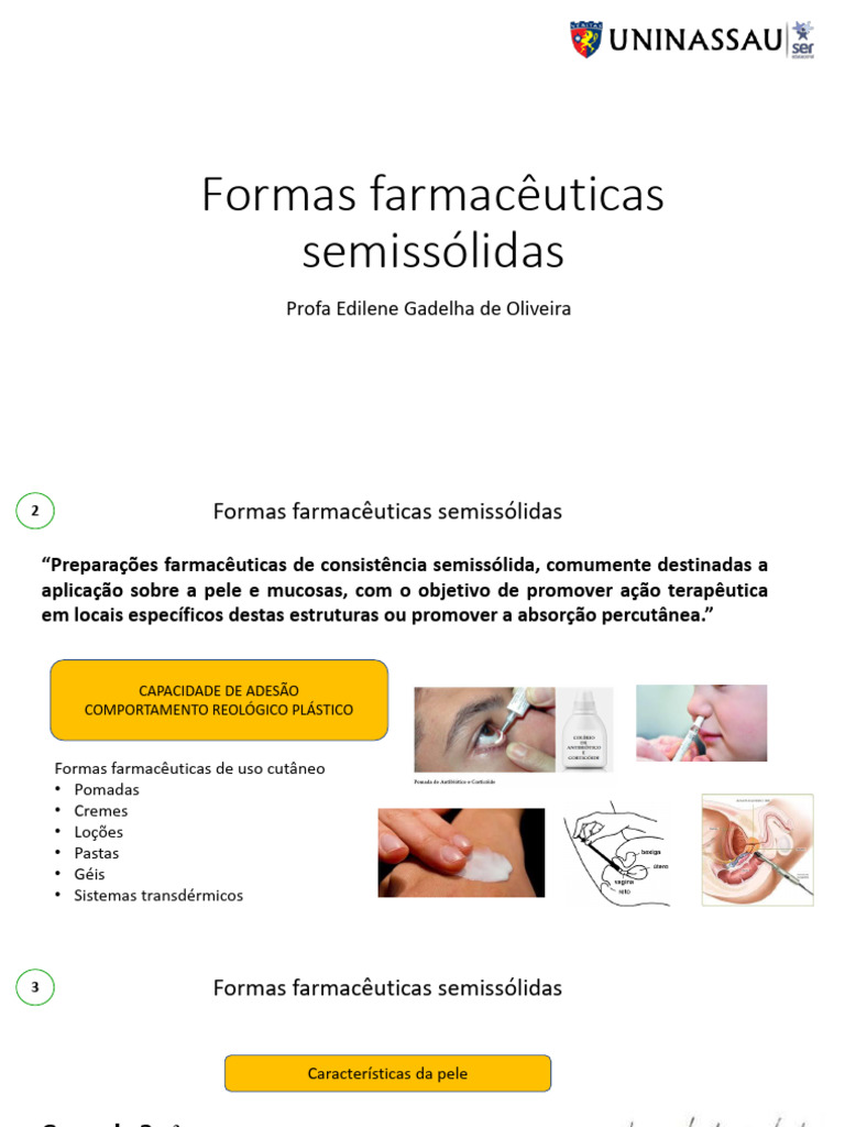 Aula 02 - Formas Farmacêuticas Semissólidas | PDF | Pele | Gordura