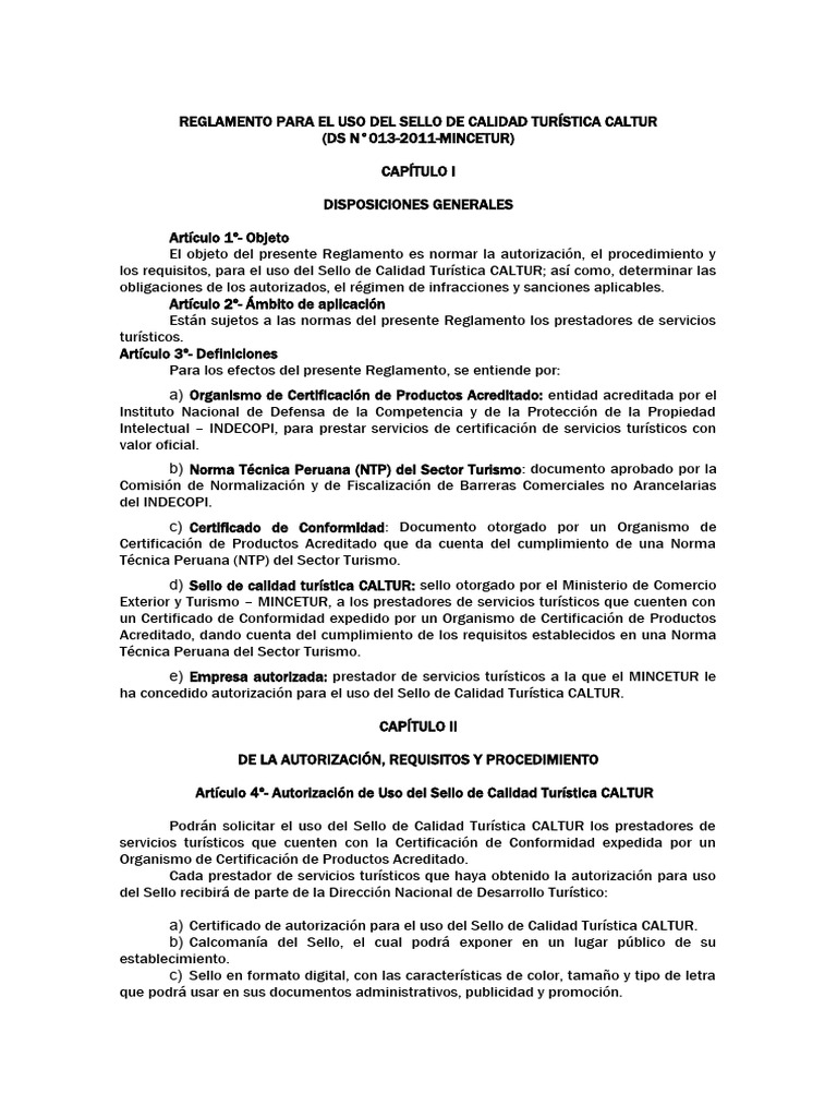 Reglamento para El Uso Del Sello de Calidad Turística CALTU | PDF