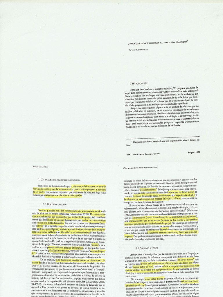 Charaudeau - para Que Sirve El Analisis Del Discurso Politico | PDF