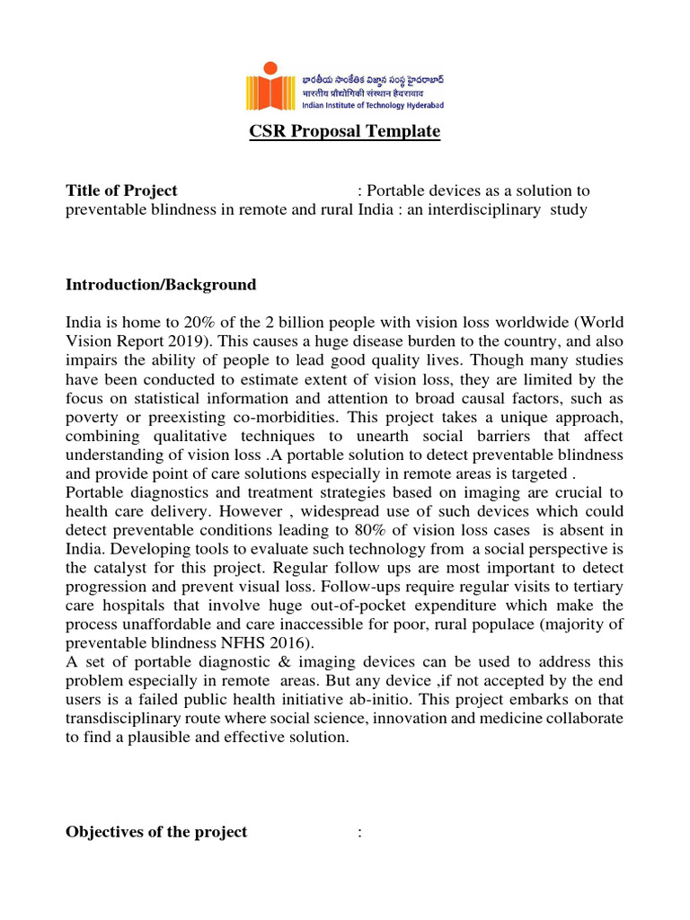 CSR Proposal - Dr. Haripriya and Dr. Lopa | Download Free PDF | Visual ...