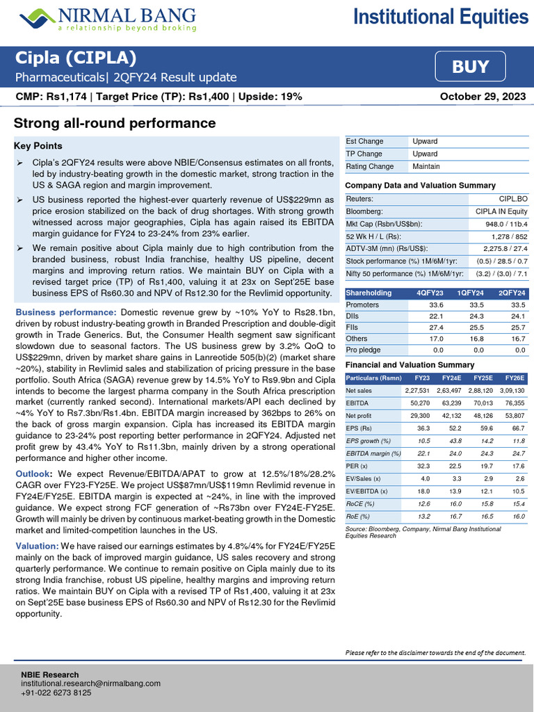 Nirmal Bang Cipla Q2 FY24 Result Update | PDF