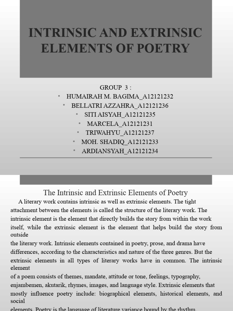 Intrinsic and Extrinsic Elements of Poetry - Group 3 | PDF