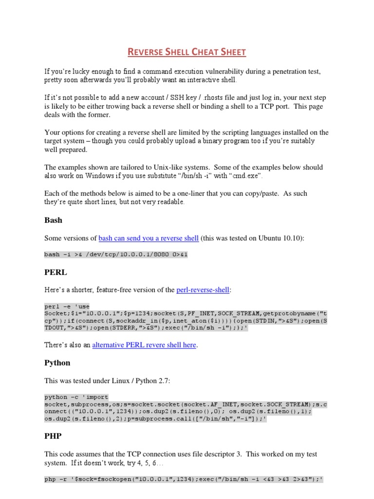Reverse Shell Cheat Sheet Pdf