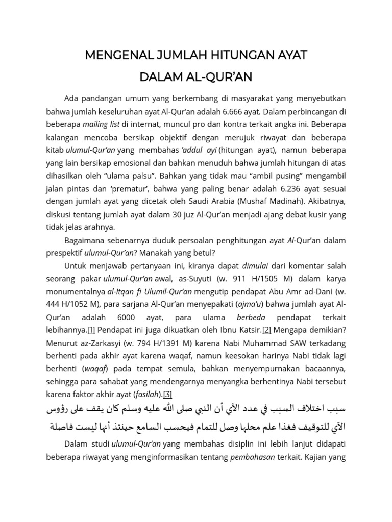 Jumlah Ayat Al-Qur'an: 6666 atau 6236? | PDF