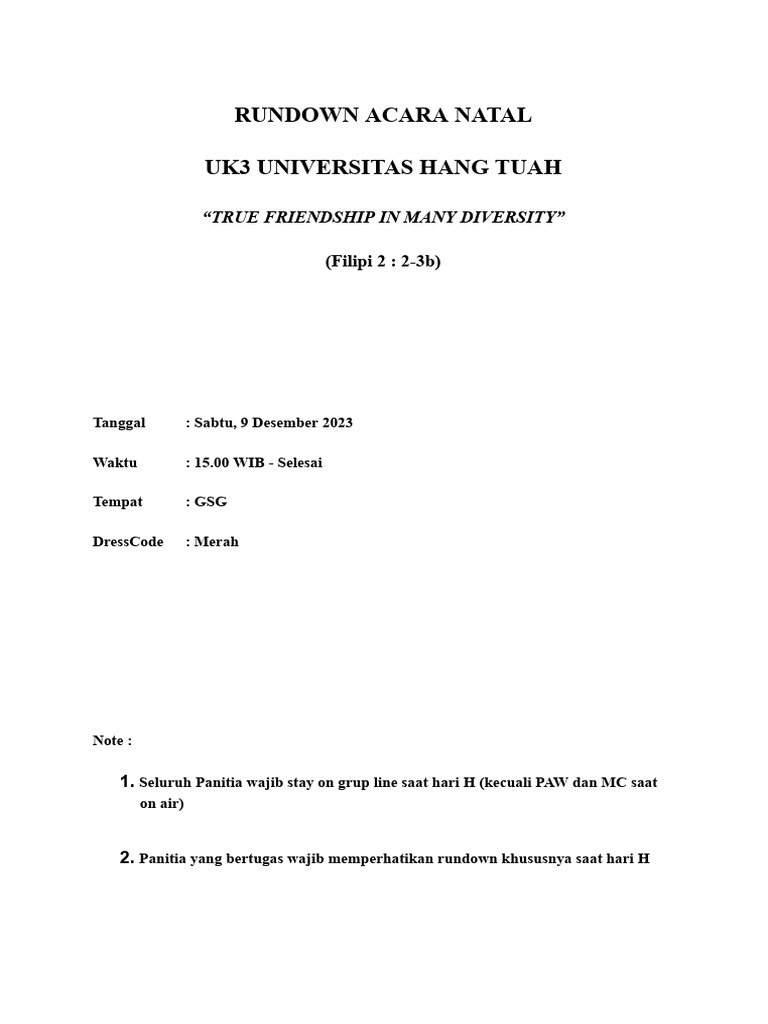 Rundown Acara Natal | PDF