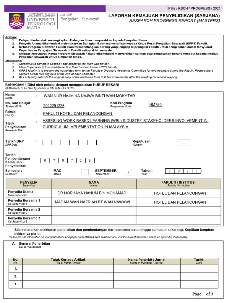 Research Progress Report Form - Najmina (2nd) | PDF