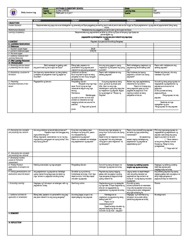 DLL Wk3 q4 GR 3 All Subjects | PDF