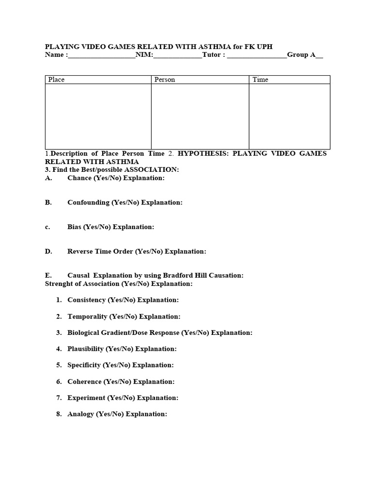 Form For Article Playing Video Games Related With Asthma For Students ...