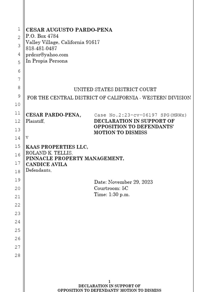 FINAL MASTER Declaration in Support of Opposition To Defendants' Motion ...