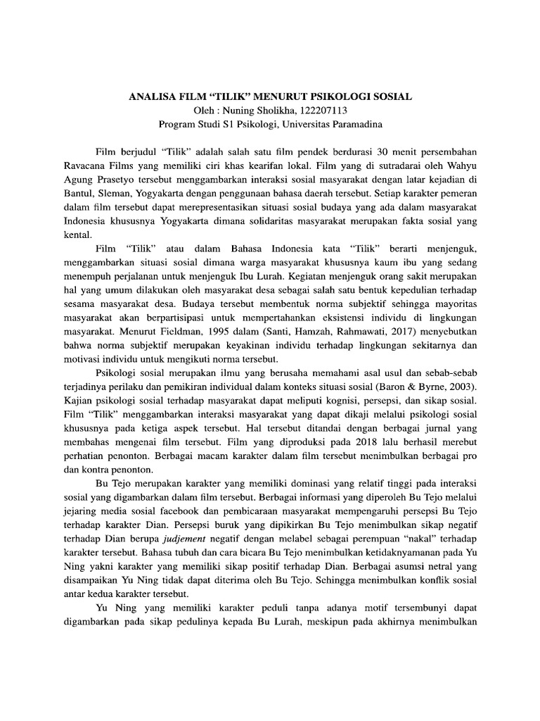 Analisis Film Tilik | PDF