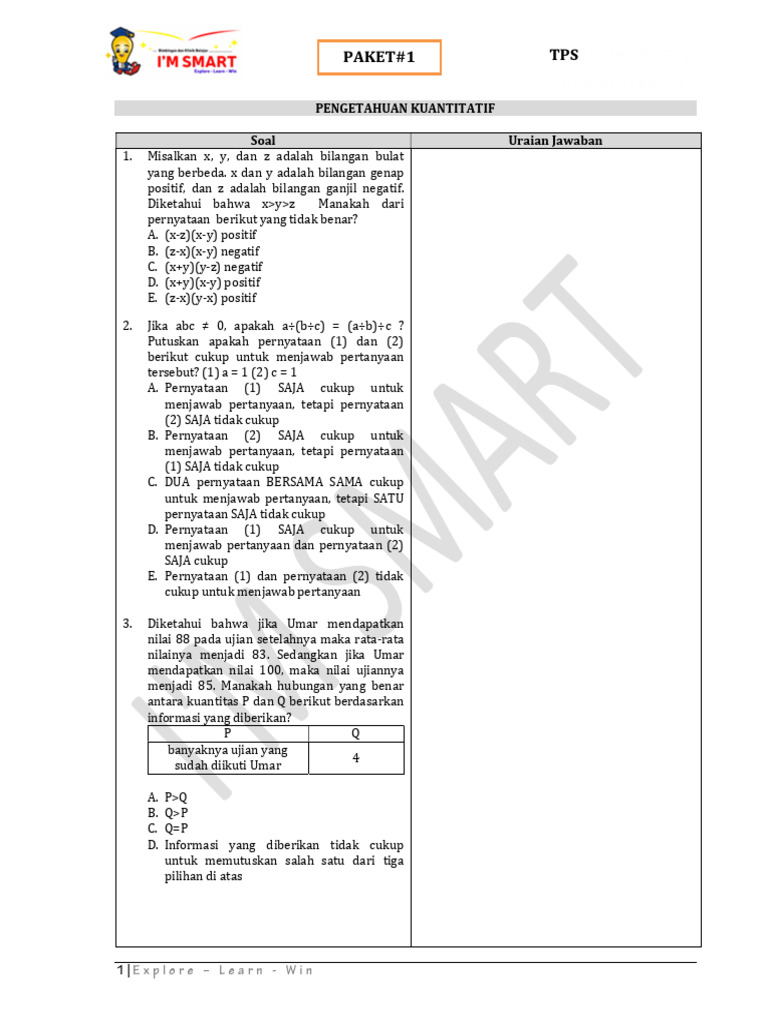 Paket 1 TPS PK (Road To SNBT 2024 | PDF