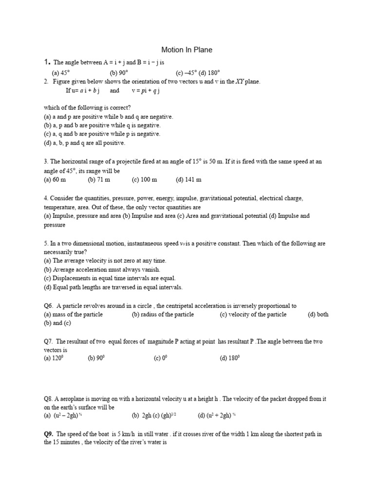 Motion in Plane Assignment | PDF