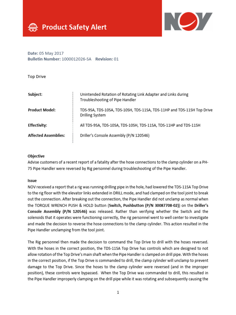 Product Safety Alert: Date: 05 May 2017 Bulletin Number: 1000012026-SA ...