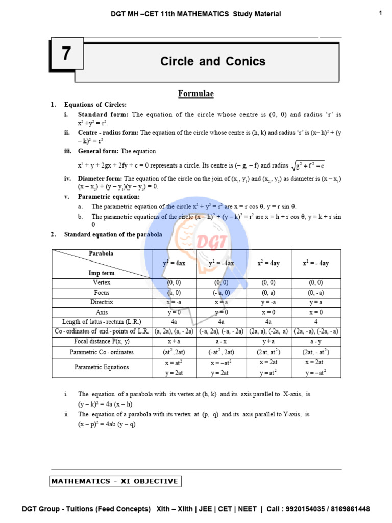 DGT Circle and Conics | PDF | Ellipse | Circle