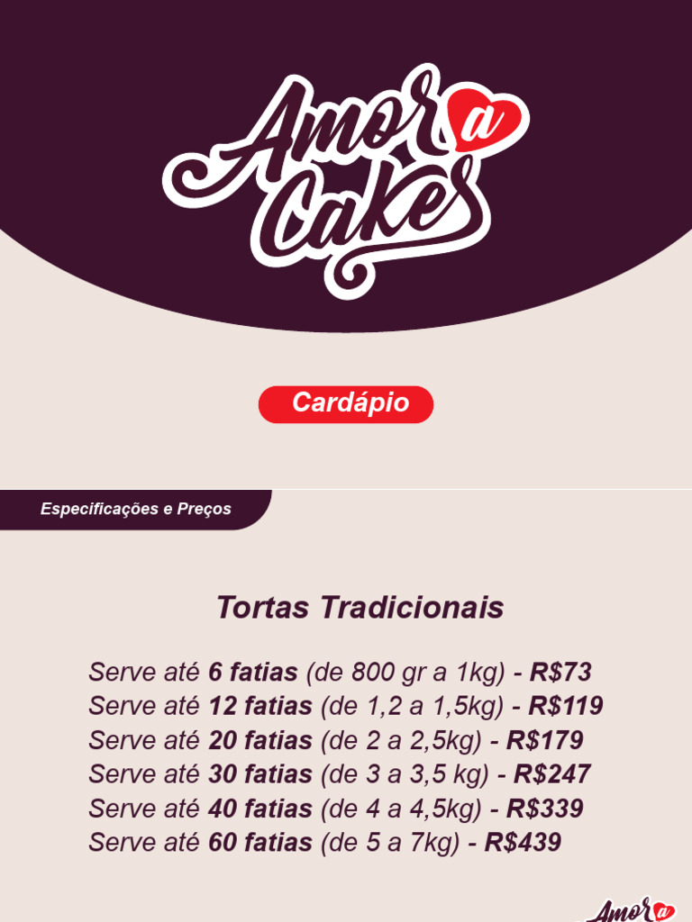 Cardápio Amor A Cakes | PDF