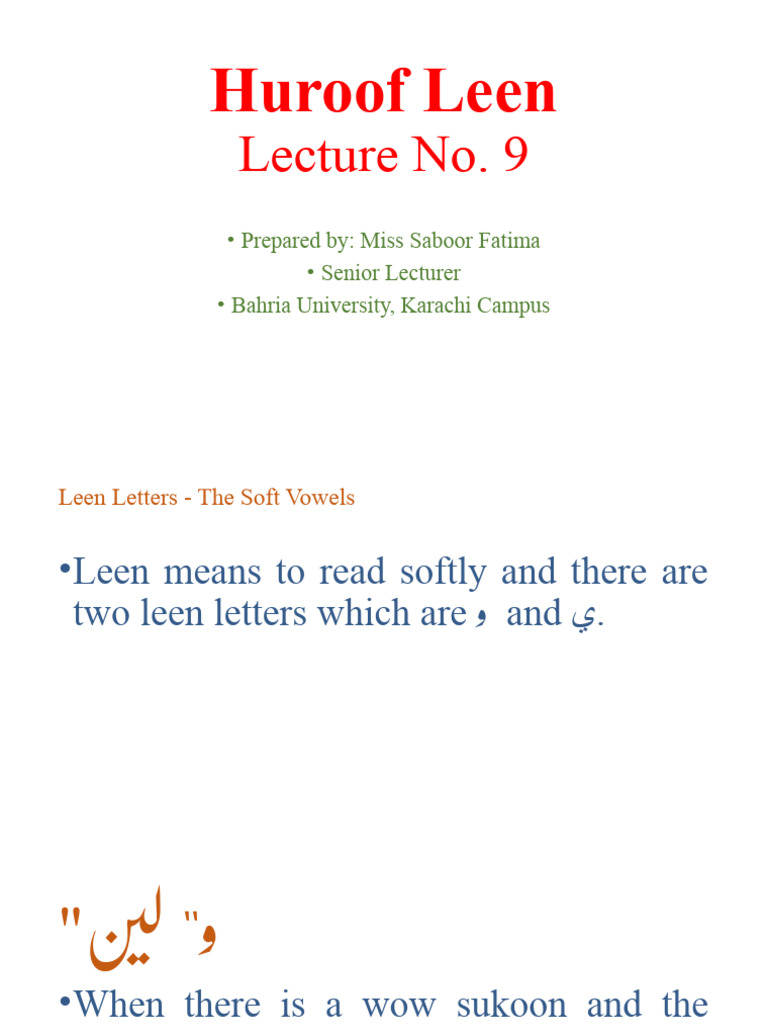 Huroof Leen: Lecture No. 9 | PDF | Language Arts & Discipline ...