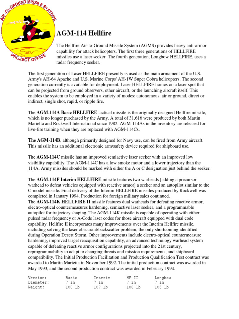 AGM 114 Hellfire | PDF | Military Technology | Military Science