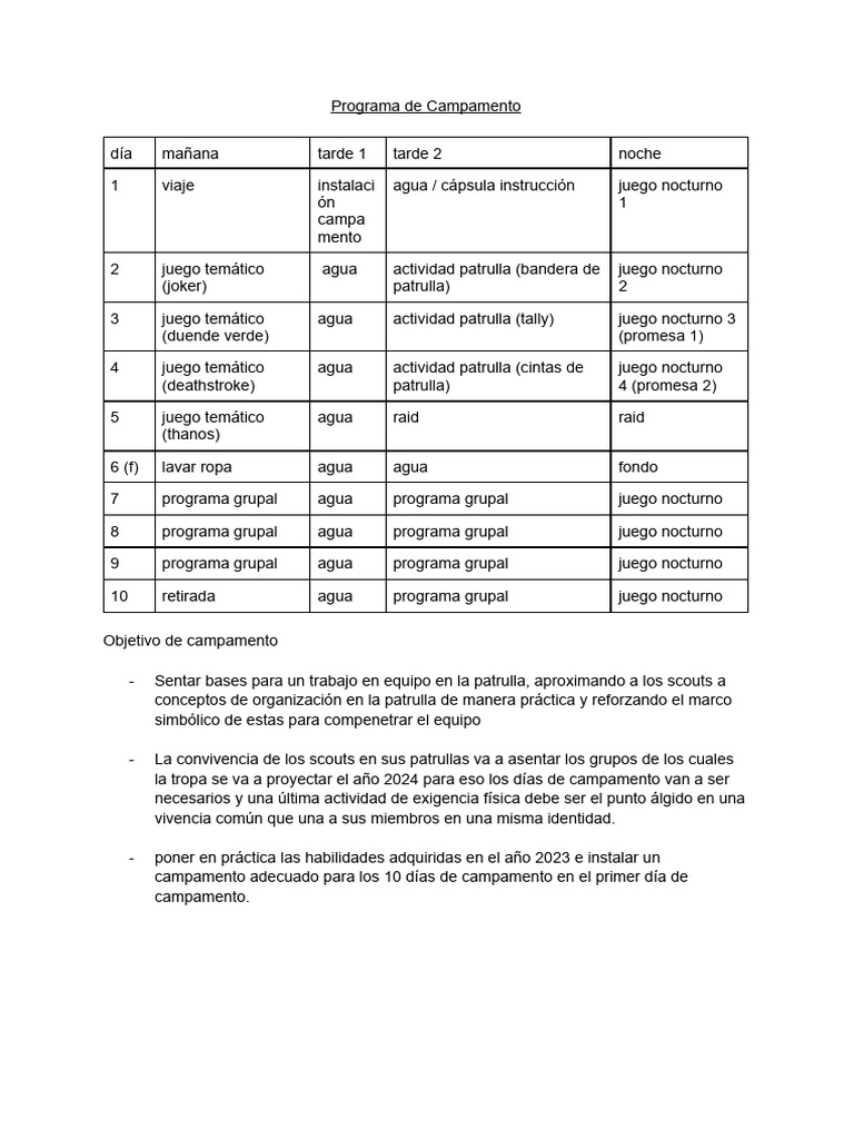Programa de Campamento de Verano 2024 | PDF