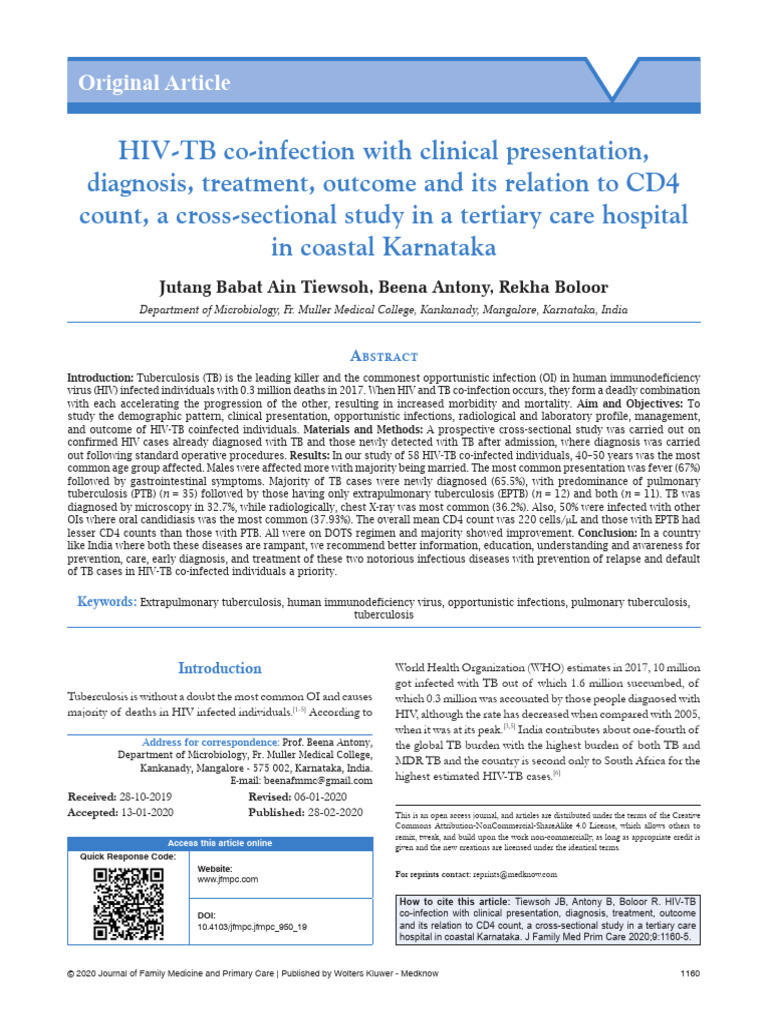 HIV-TB Co-Infection With Clinical Presentation | PDF | Tuberculosis ...
