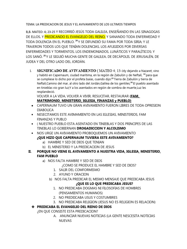 Tema El Avivamiento de Los Ultimos Tiempos | PDF | Jesús | Evangelio de ...