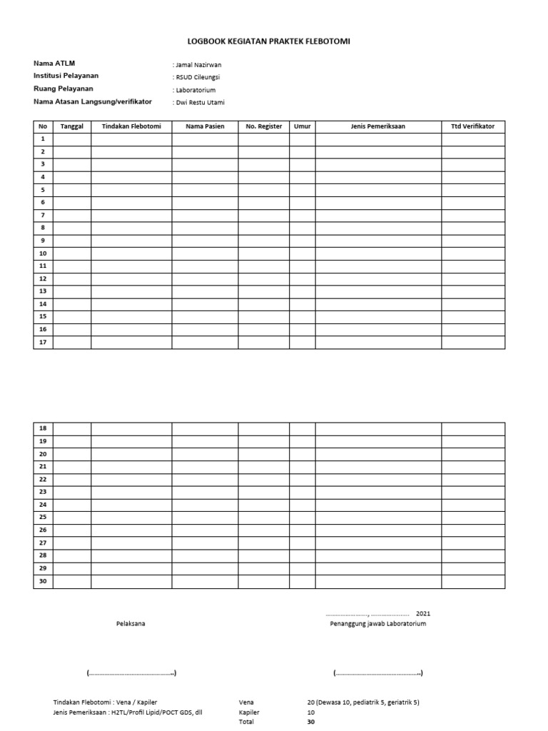 Logbook Phlebotomy | PDF | Teknologi & Rekayasa