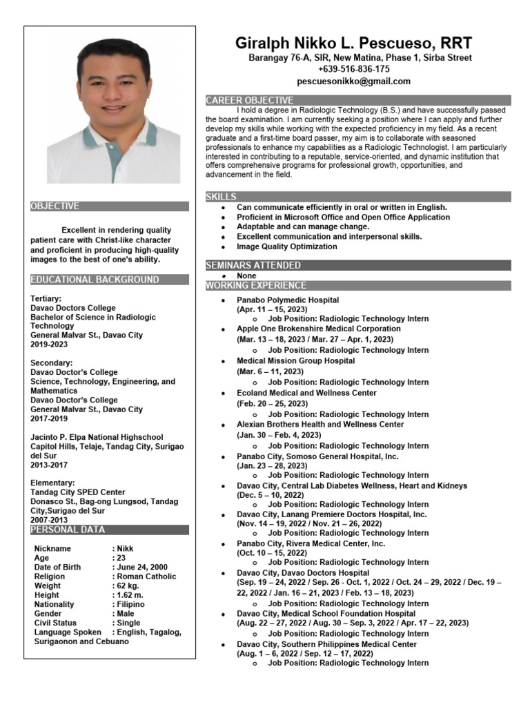 Sample Resume RRT | PDF