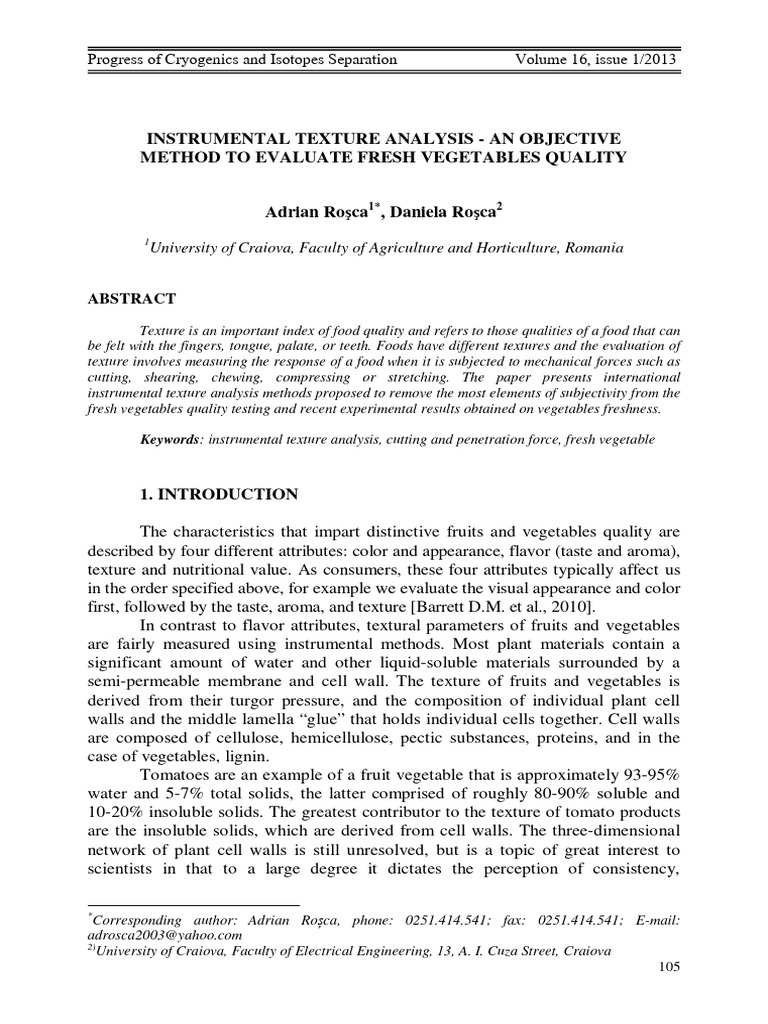 Instrumental Texture Analysis - An Objective Method To Evaluate Fresh ...