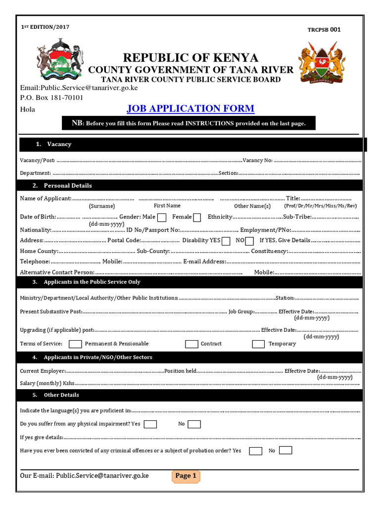 Tana River County Candidate Profile Form | PDF