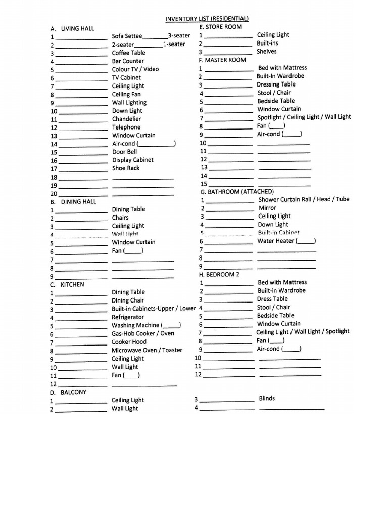 Inventory List (Residential) | PDF