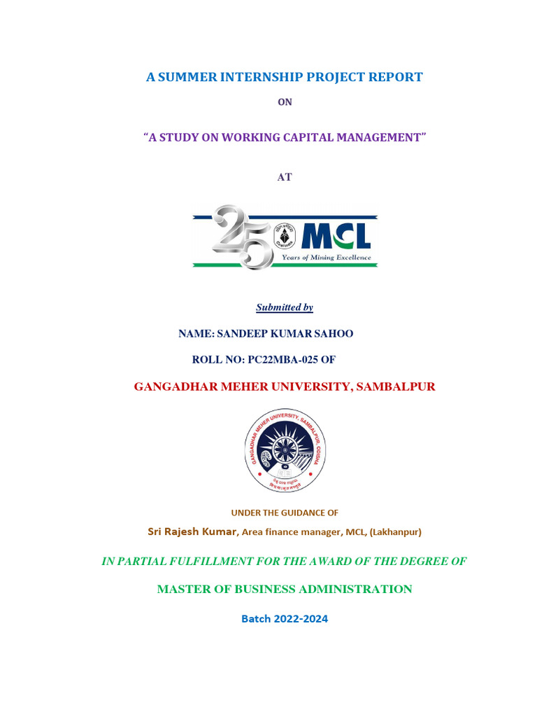 Project On MCL | PDF | Technical Analysis | Working Capital