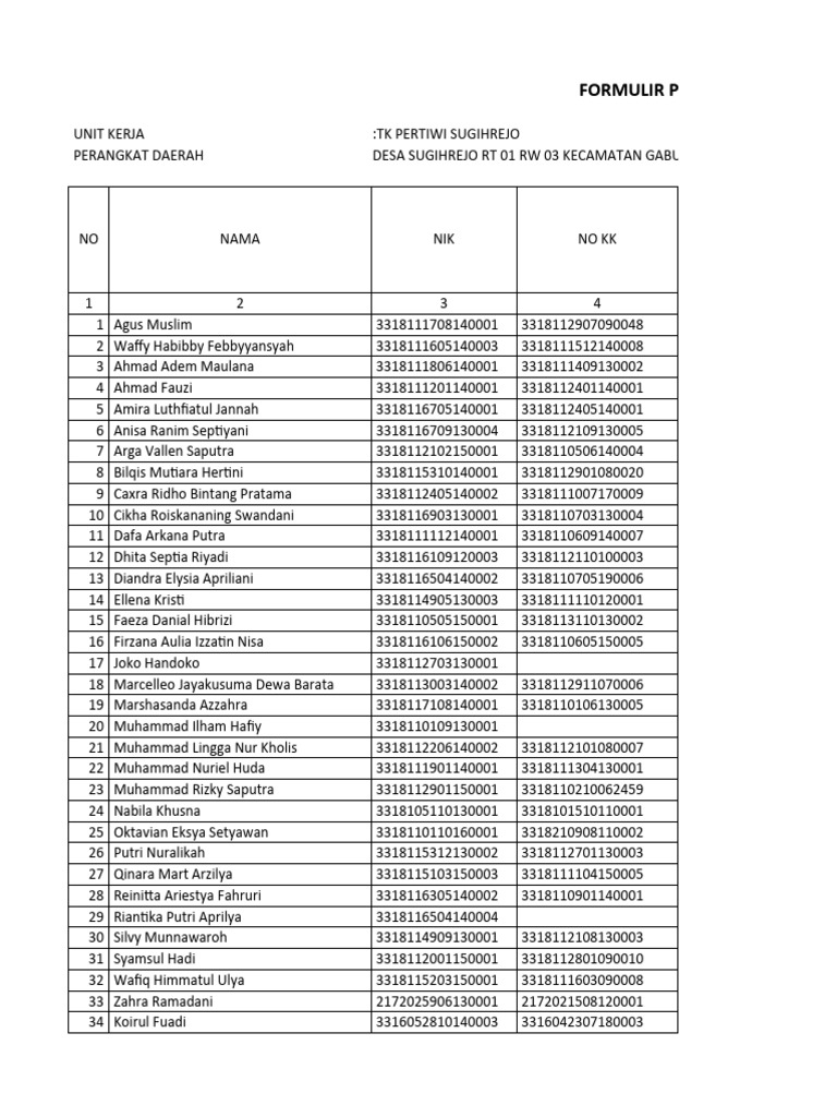 Formulir Pendataan Kepesertaan JKN Kis | PDF