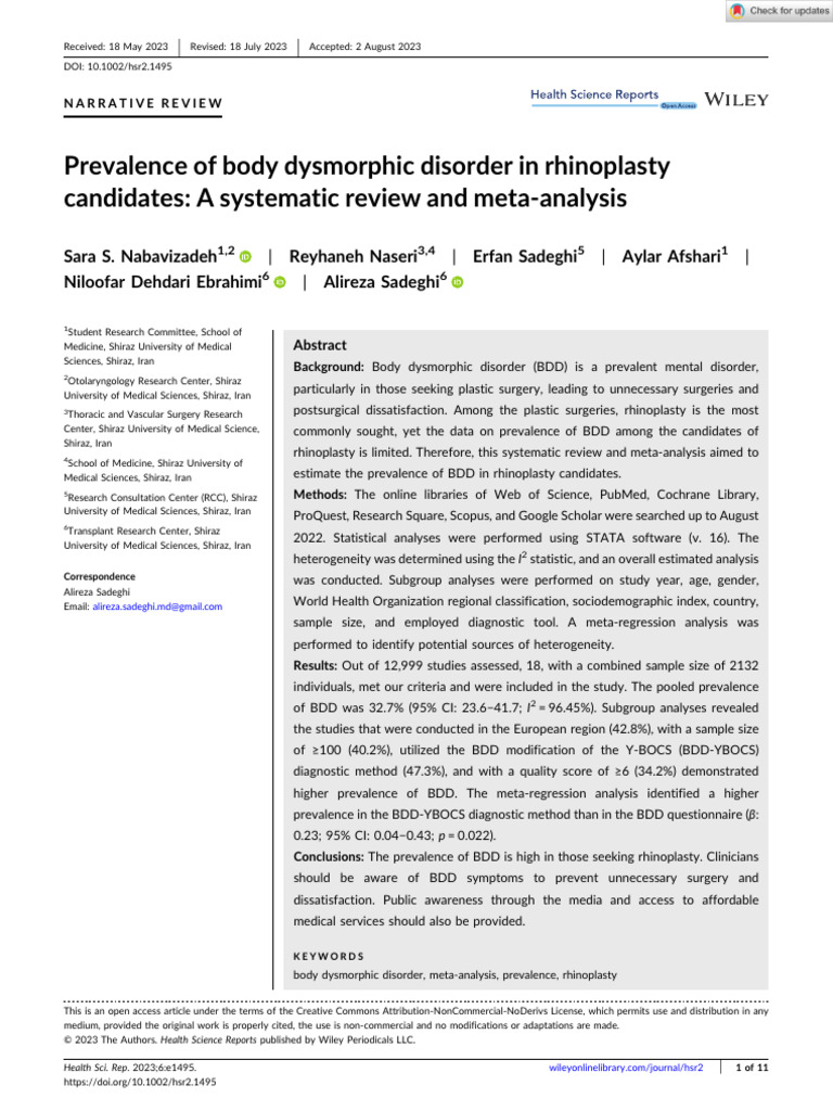 Health Science Reports - 2023 - Nabavizadeh - Prevalence of Body ...