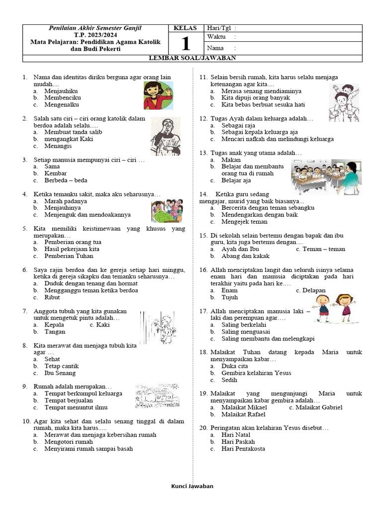 Soal PAS Agama Kelas 1 Sem 1 TA 2023-2024 | PDF
