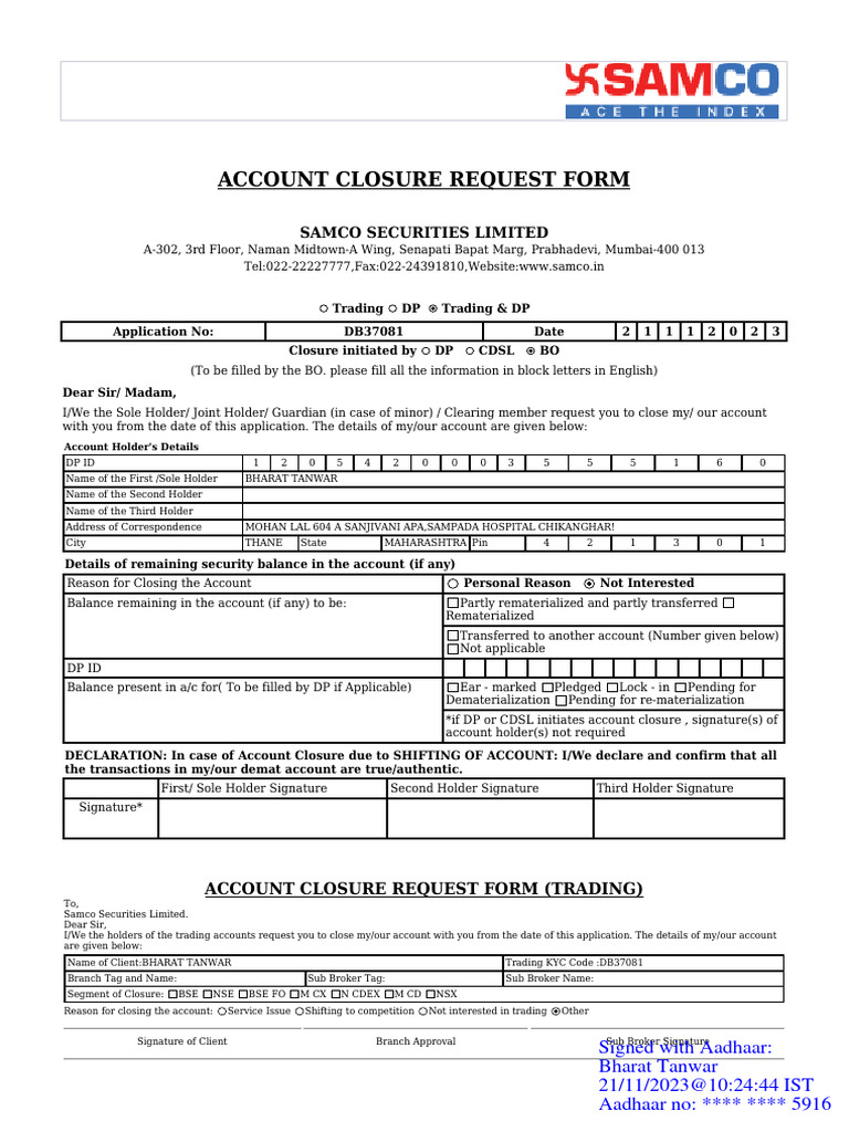 Account Closure Form | PDF