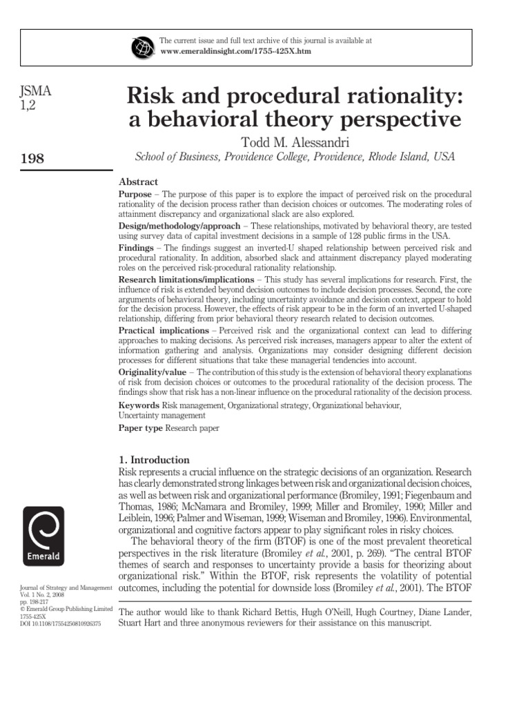 Risk and Procedural Rationality: A Behavioral Theory Perspective | PDF ...