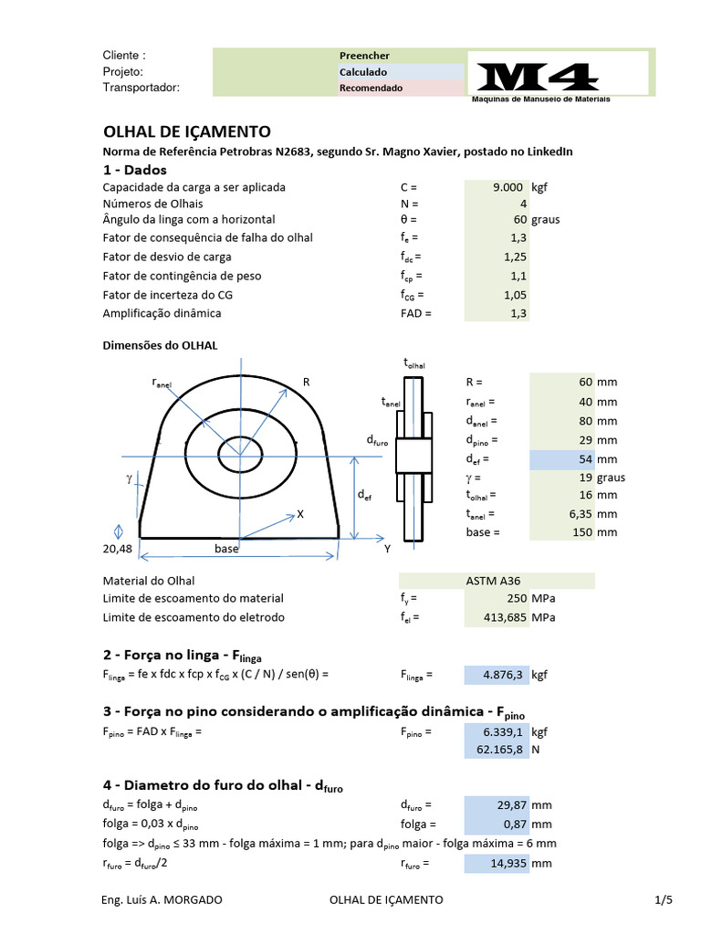 Cálculo de Olhal para Içamento | PDF