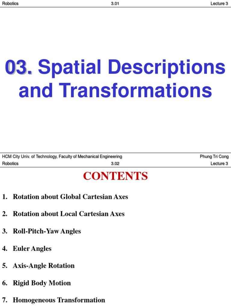 Lecture - 3 - Spatial - Description - Transformation | PDF